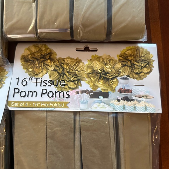 Party Supplies | 24 All Gold Pom Poms Nwt 6 Bags Of 4 Each Total 24 ...